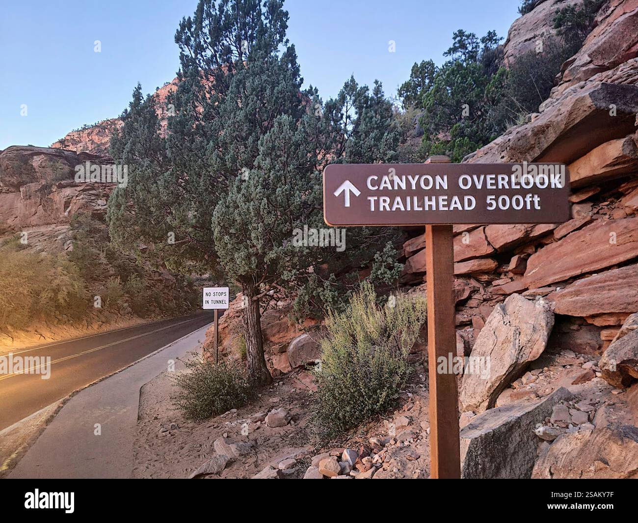 Canyon Overlook Trailhead Sign with Red Rock Scenery Eye-Level View ...