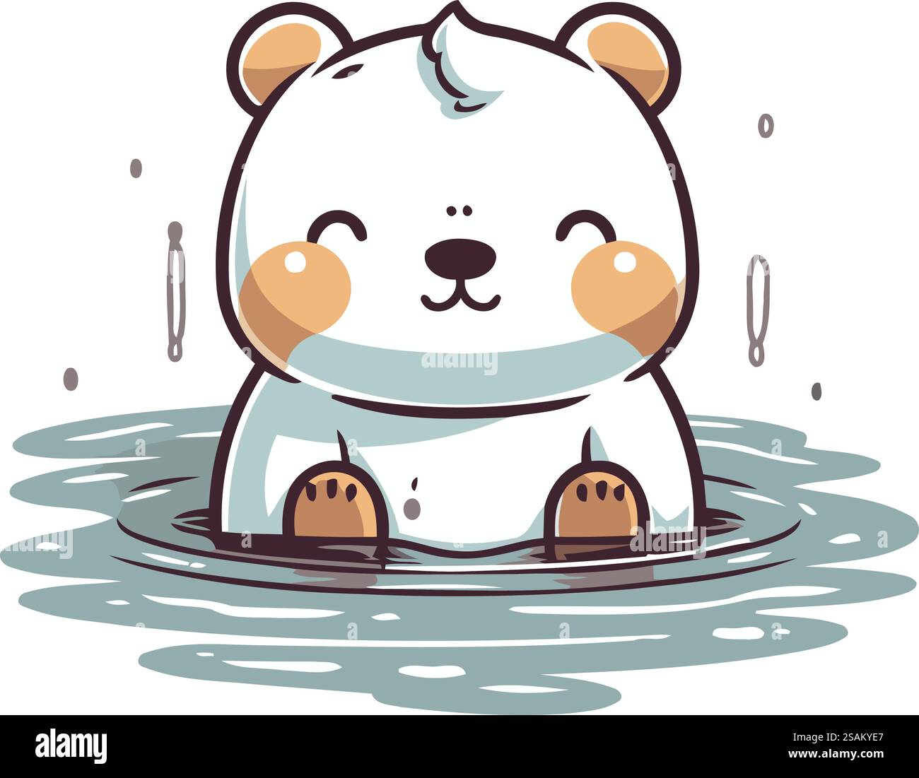 Cute cartoon panda sitting in a puddle. Vector illustration Stock ...