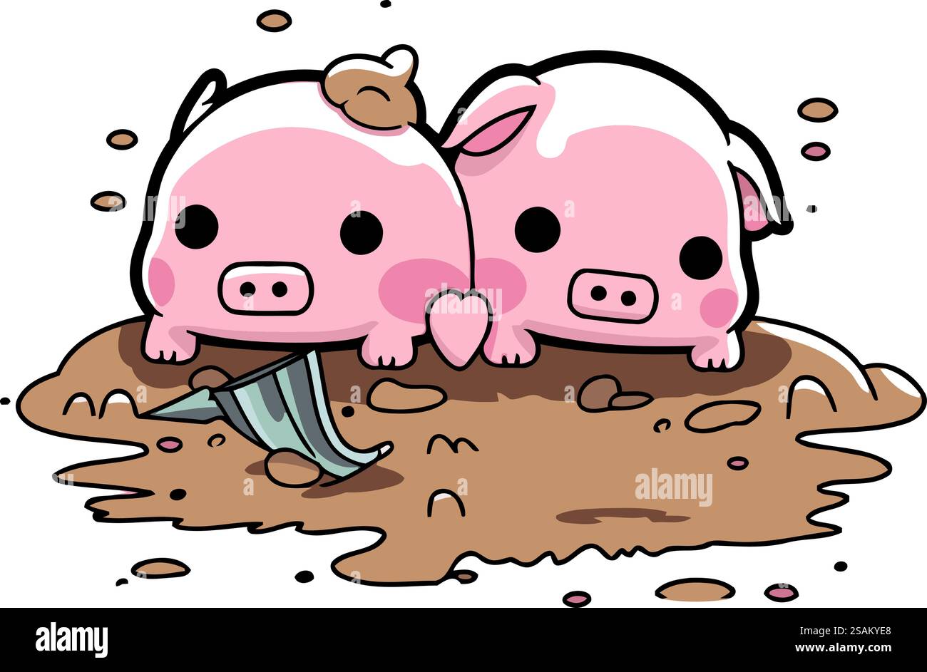 Cute cartoon pigs with a knife in the mud. Vector illustration Stock ...
