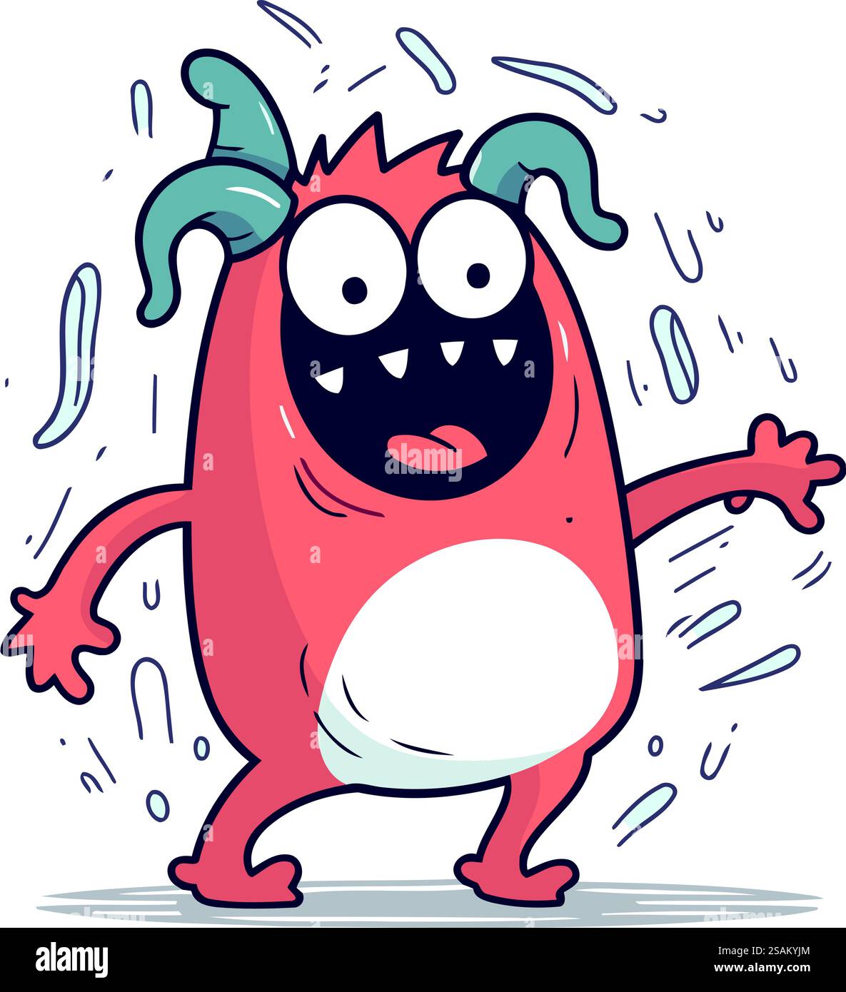 Cartoon monster in rain. Vector illustration isolated on white ...