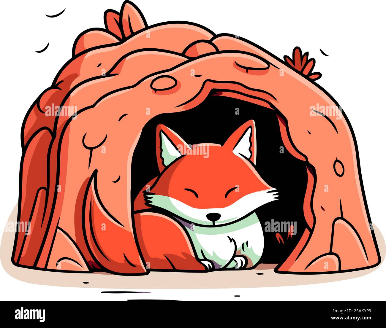 Cute fox sitting in a dog house. Vector illustration isolated on white ...