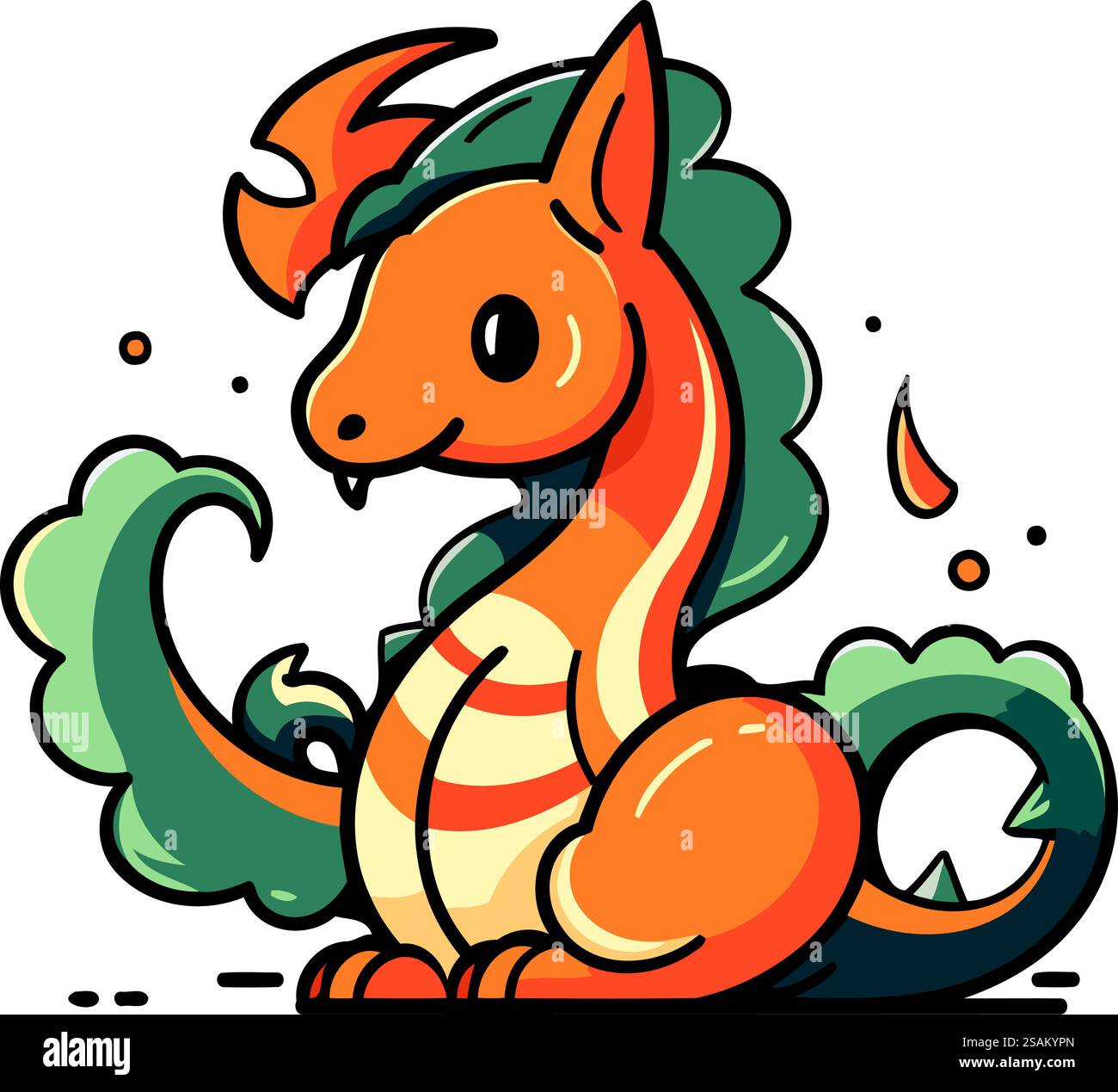 Cartoon vector illustration of cute little dragon with horn and tail ...