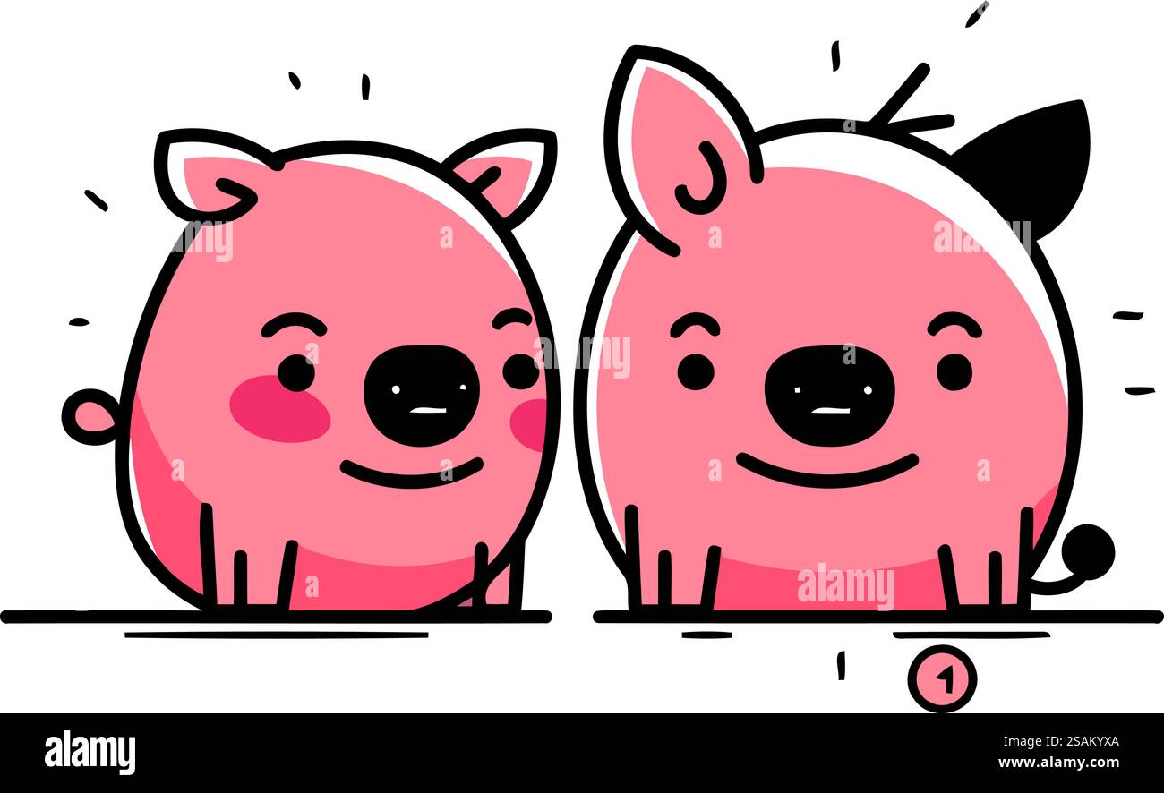 Cute cartoon pigs. Vector illustration in doodle style Stock Vector ...
