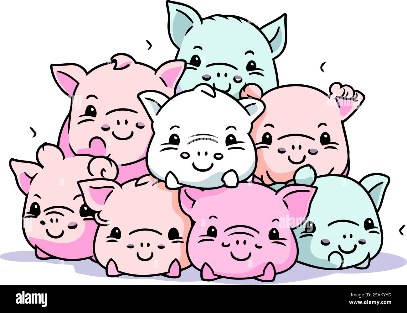 Cute pigs. Vector illustration of a group of cartoon pigs Stock Vector ...