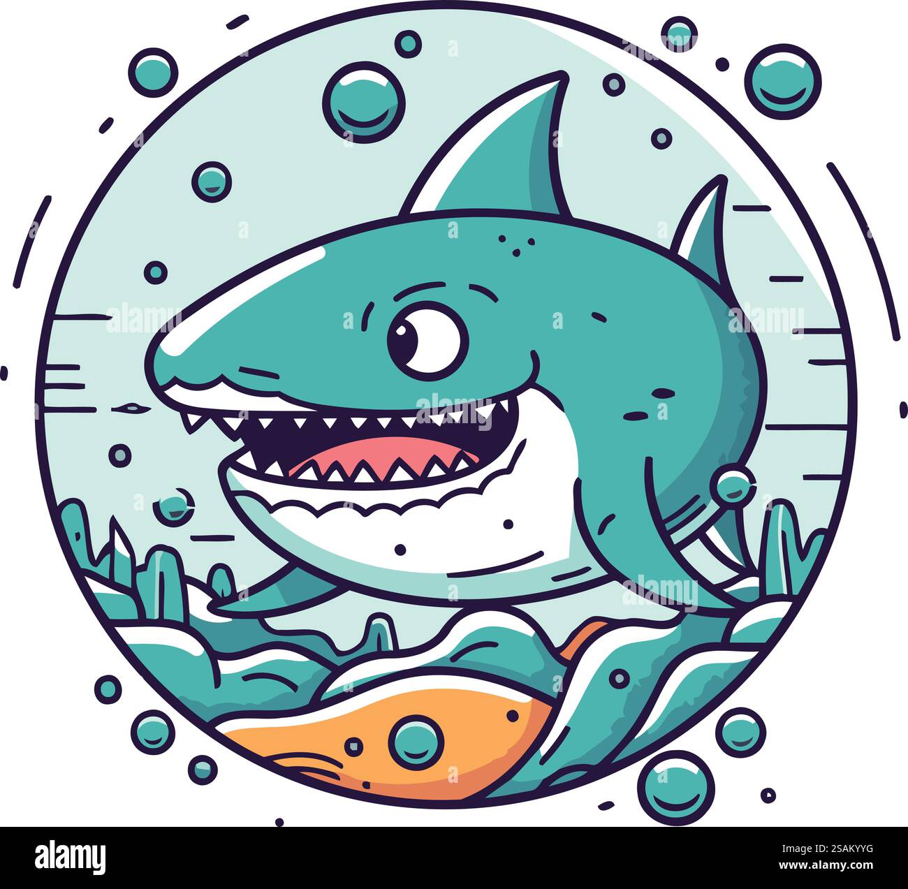 Cartoon shark. Vector illustration of a cartoon shark in a circle Stock ...