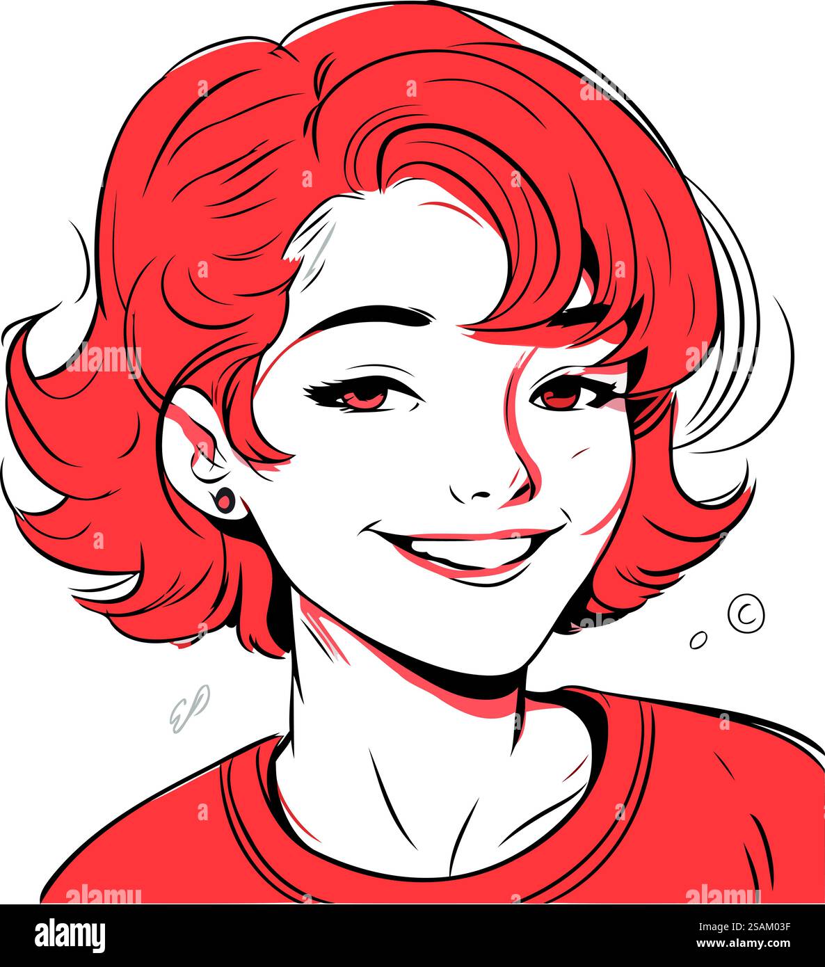 Portrait of beautiful smiling girl with red hair. Vector illustration ...