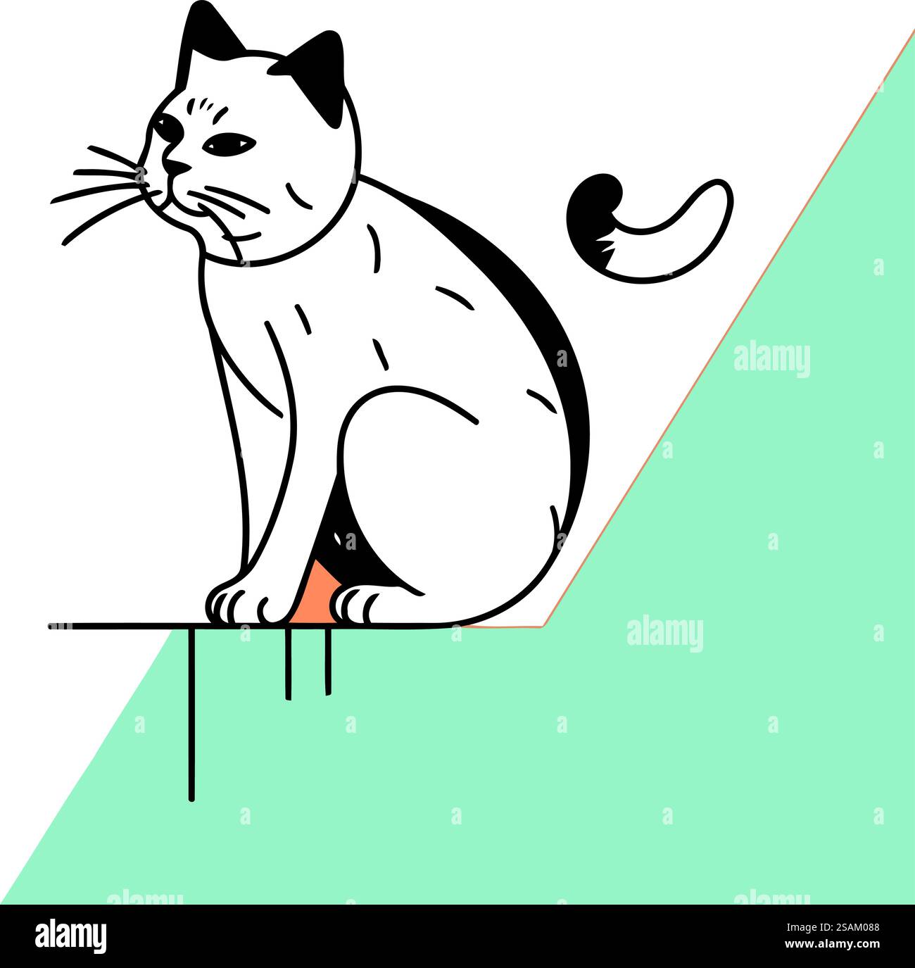 Cute cat sitting on the edge of the wall. Vector illustration Stock ...
