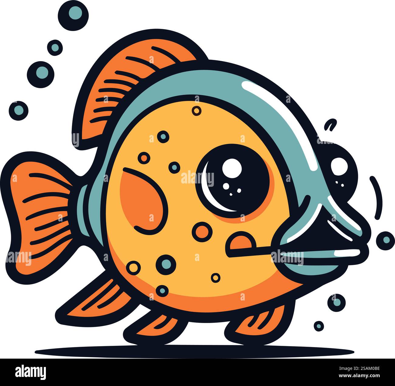 Cartoon cute fish. Vector illustration. Isolated on white background ...