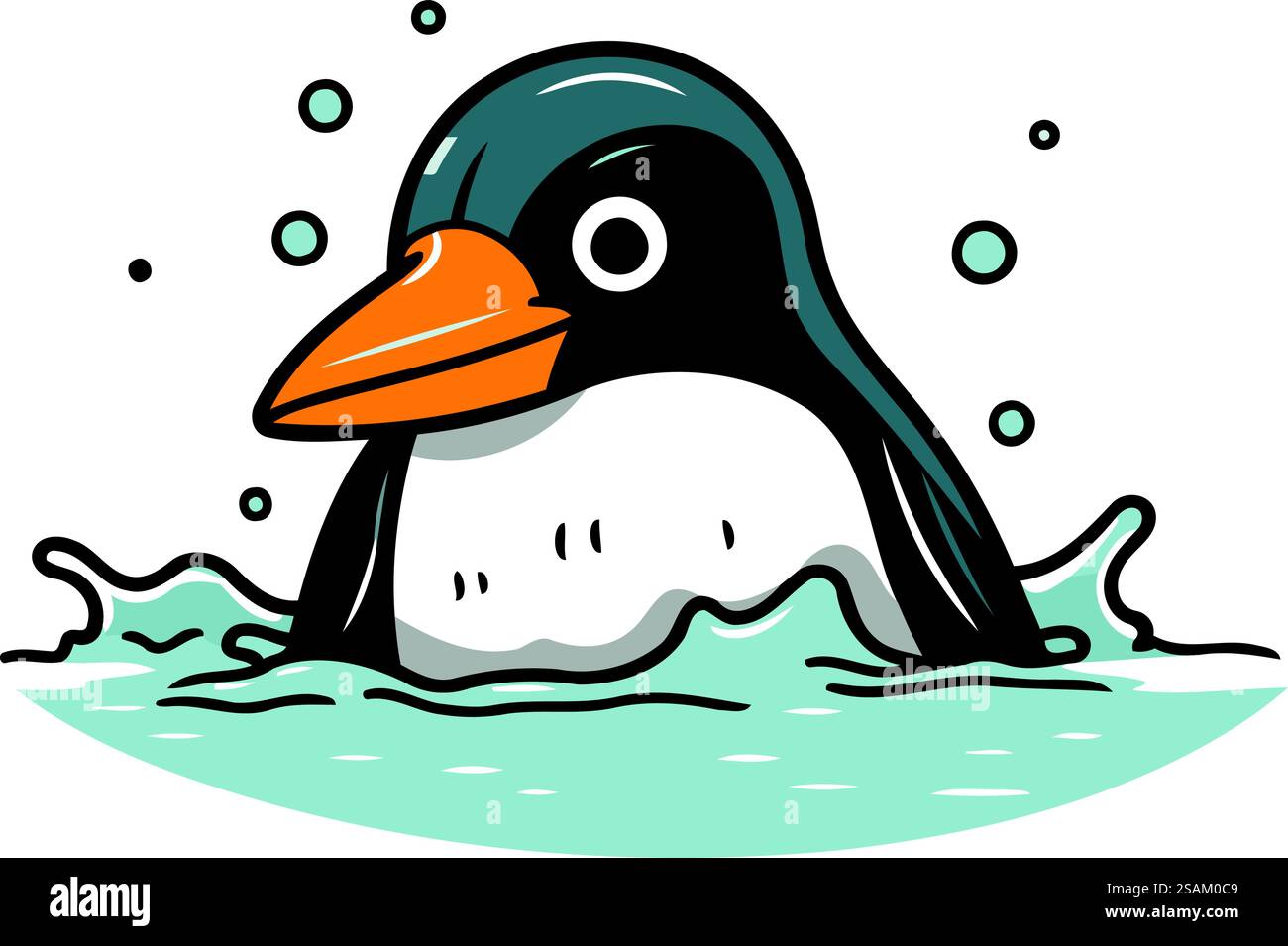 Cute cartoon penguin swimming in the sea. Vector illustration Stock ...