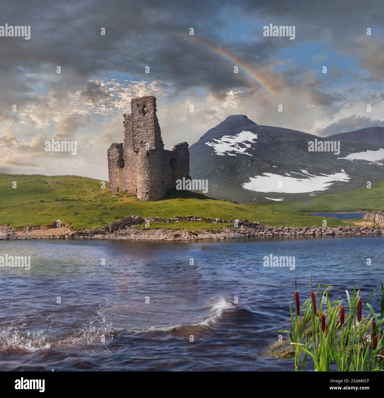 The enigmatic Ardvreck Castle ruins, Loch Assynt, Scotland. Built by ...