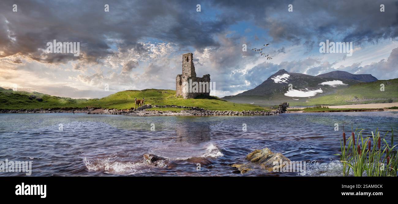 The enigmatic Ardvreck Castle ruins, Loch Assynt, Scotland. Built by ...