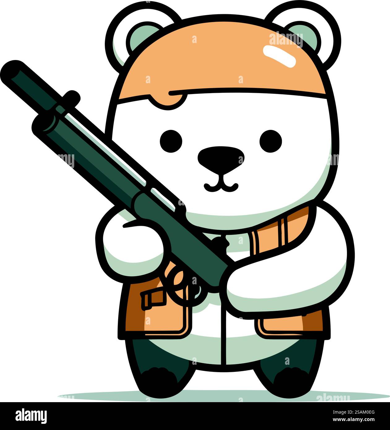 Polar bear with rifle cartoon character vector illustration. Cute bear ...