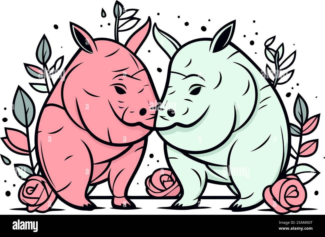 Cute cartoon rhinoceros in love. Vector illustration Stock Vector Image ...