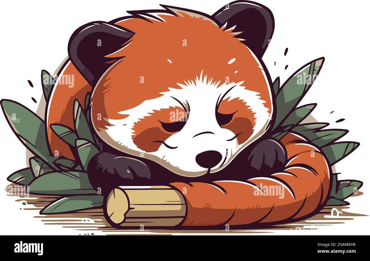 Cute red panda sleeping on a bamboo. Vector illustration Stock Vector ...