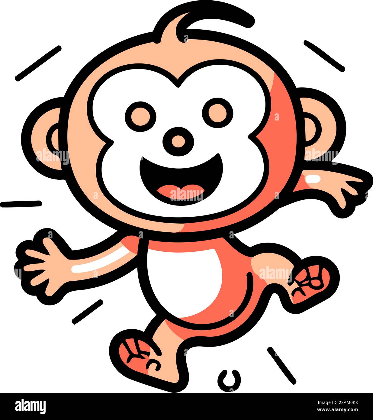 Cute cartoon monkey running. Vector illustration isolated on white ...