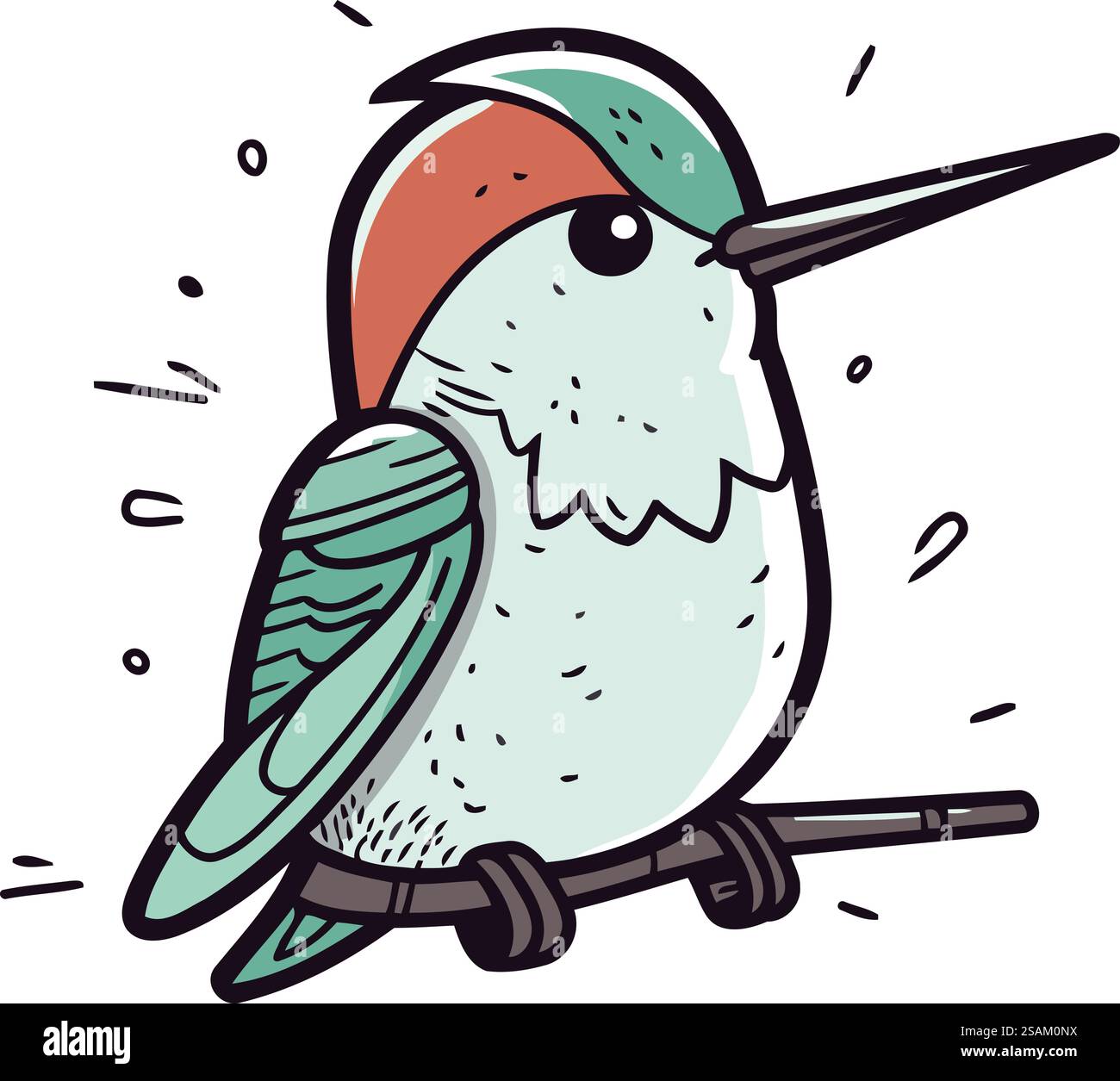 Cute cartoon bird sitting on a branch. Hand drawn vector illustration ...