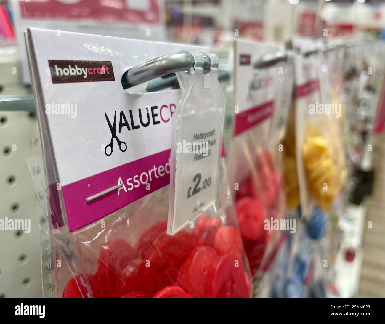 A general view of a buttons on sale inside a Hobbycraft store at ...