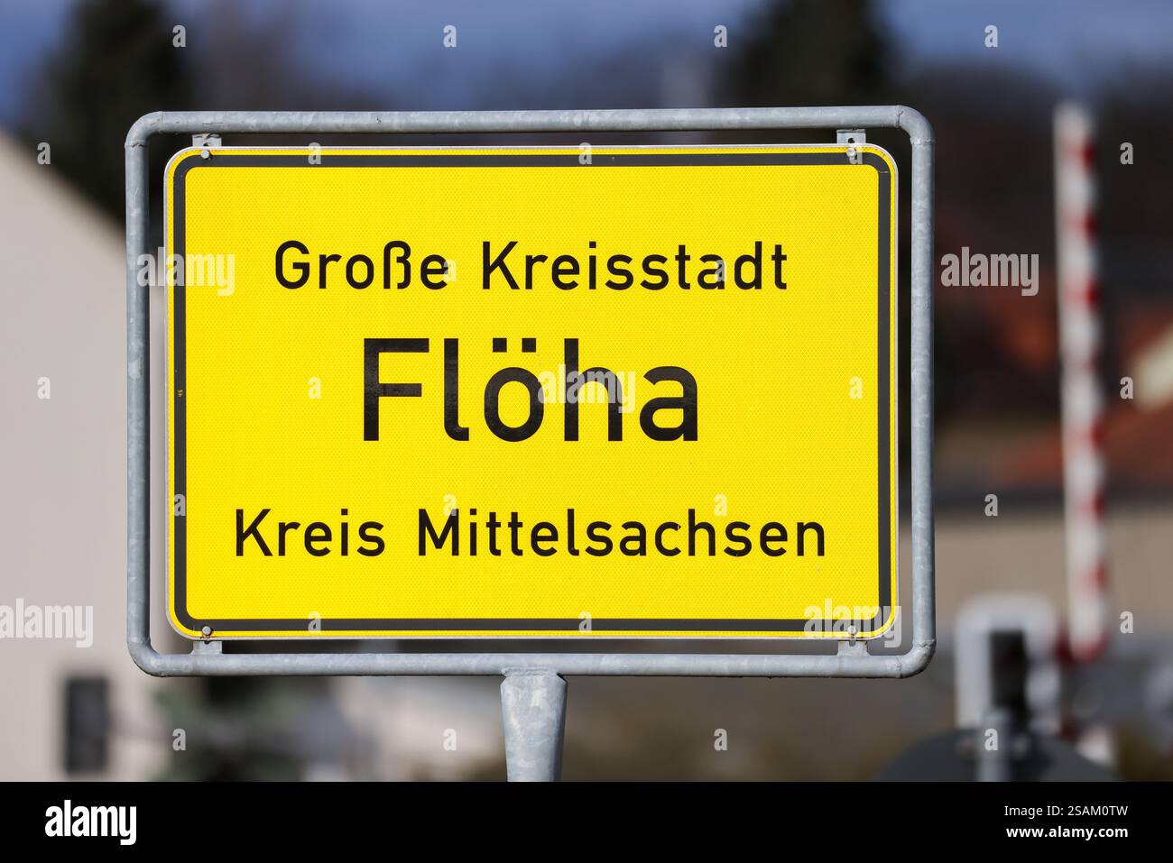 29 January 2025, Saxony, Flöha: View of the town entrance and the town ...