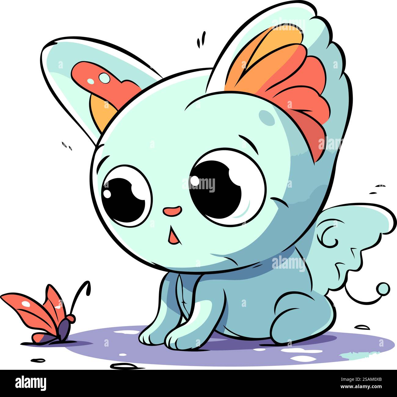 Cute cartoon bunny with wings and a butterfly. Vector illustration ...