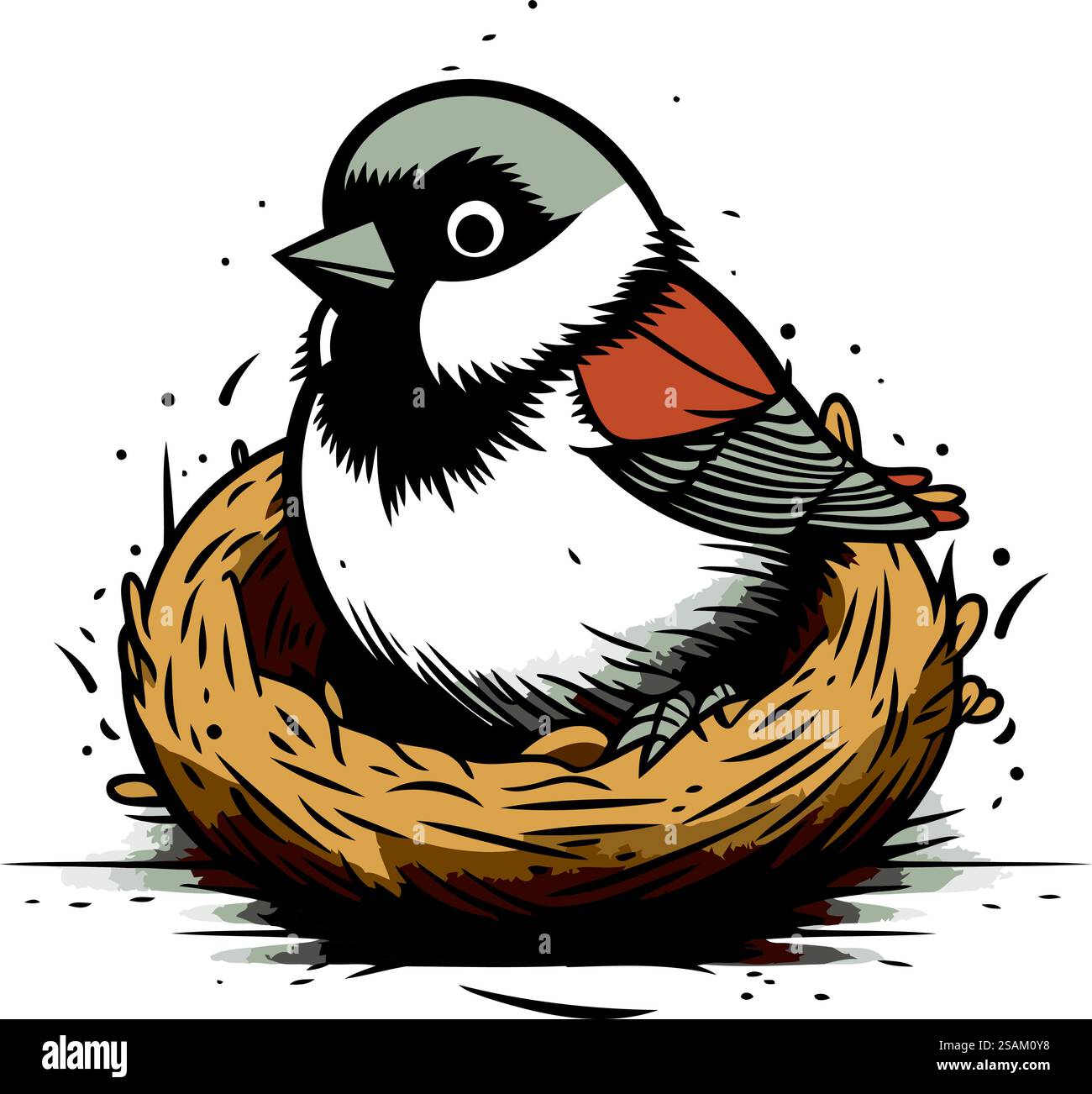 Illustration of a chickadee sitting in a birds nest Stock Vector Image ...