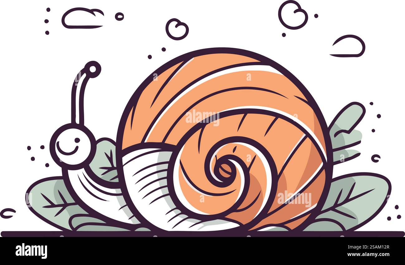 Cartoon snail on white background. Vector illustration in flat style ...