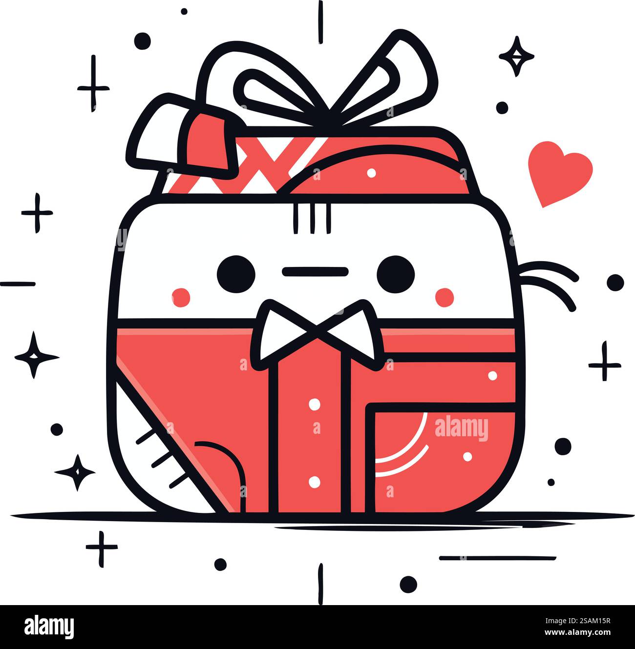 Cute gift box with bow. Vector illustration in flat line style Stock ...