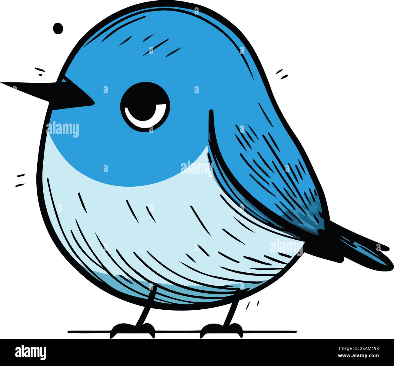 Cute blue bird. Hand drawn vector illustration isolated on white ...