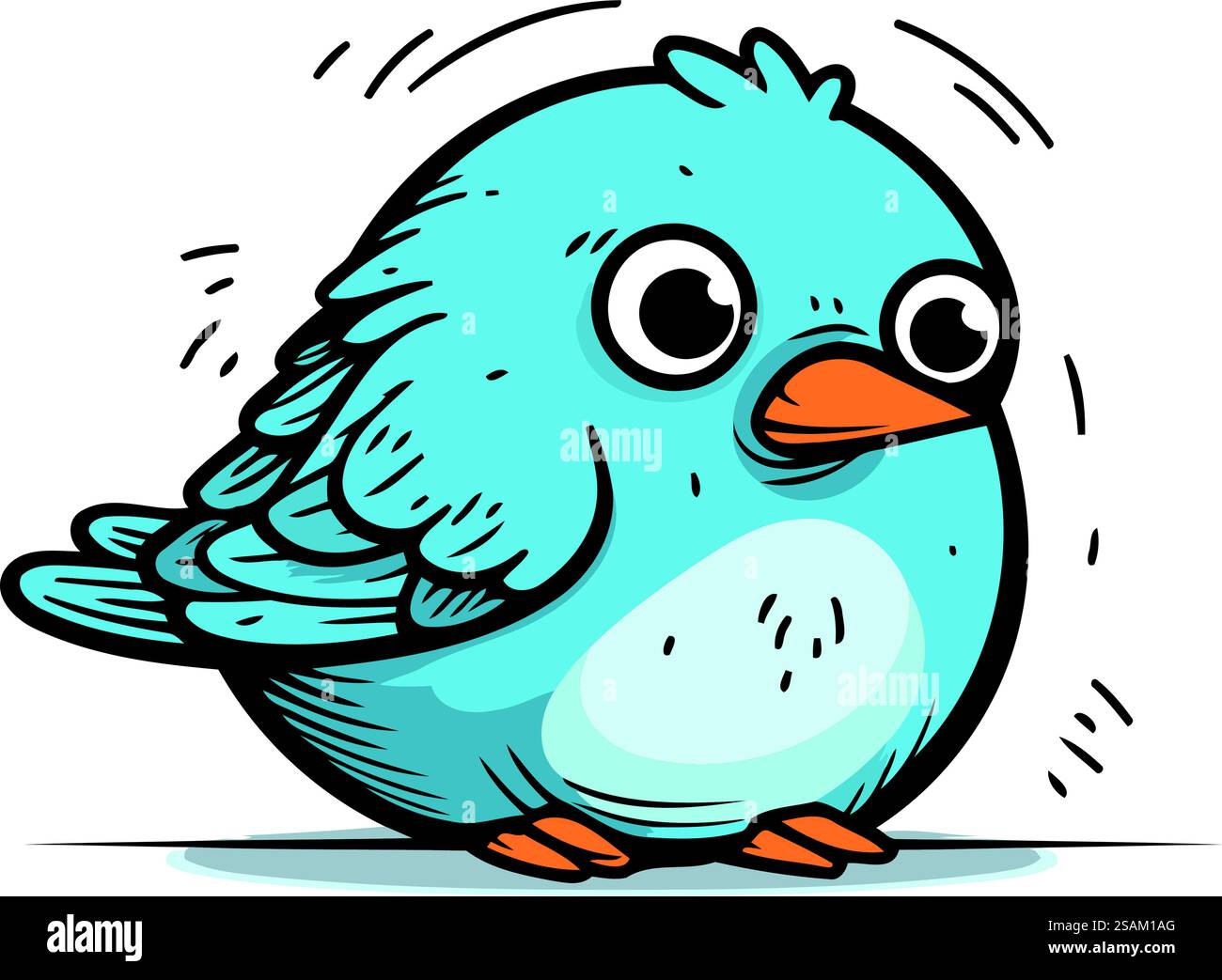 Cute cartoon blue bird isolated on white background. Vector ...