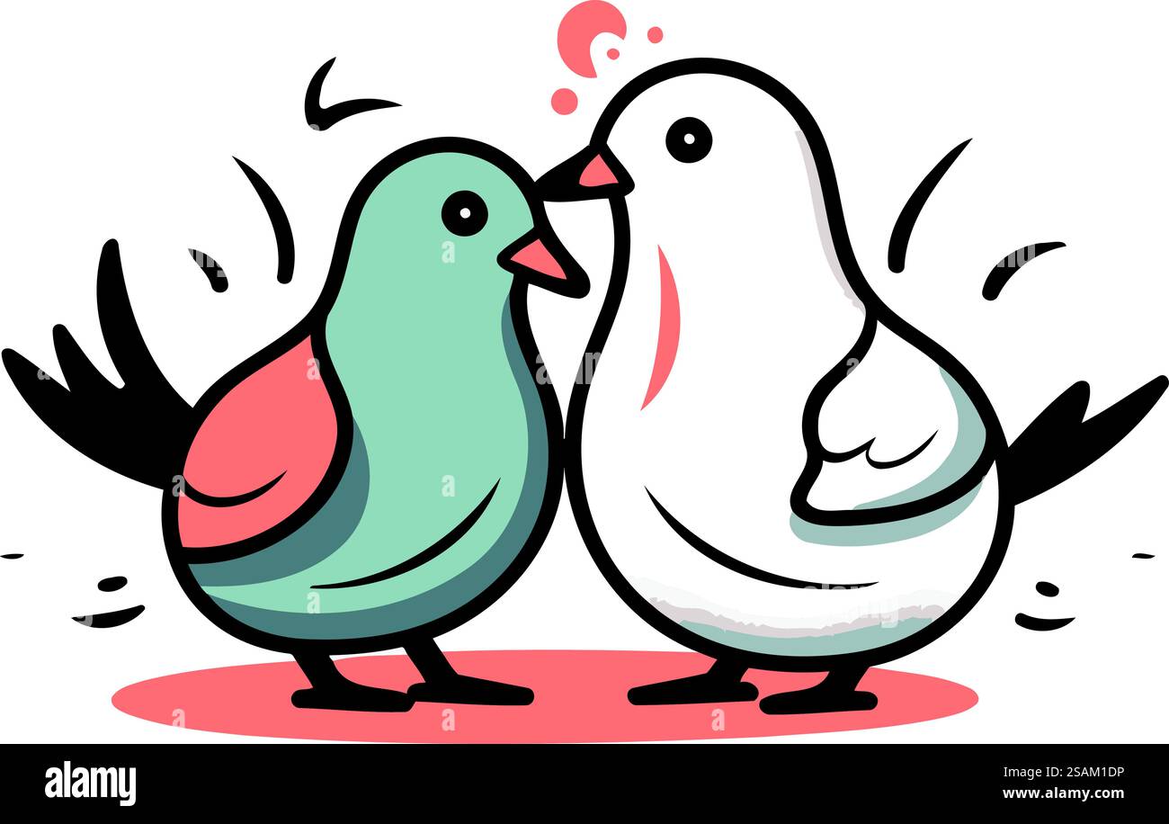Cute doves. Hand drawn vector illustration. Cartoon style Stock Vector ...