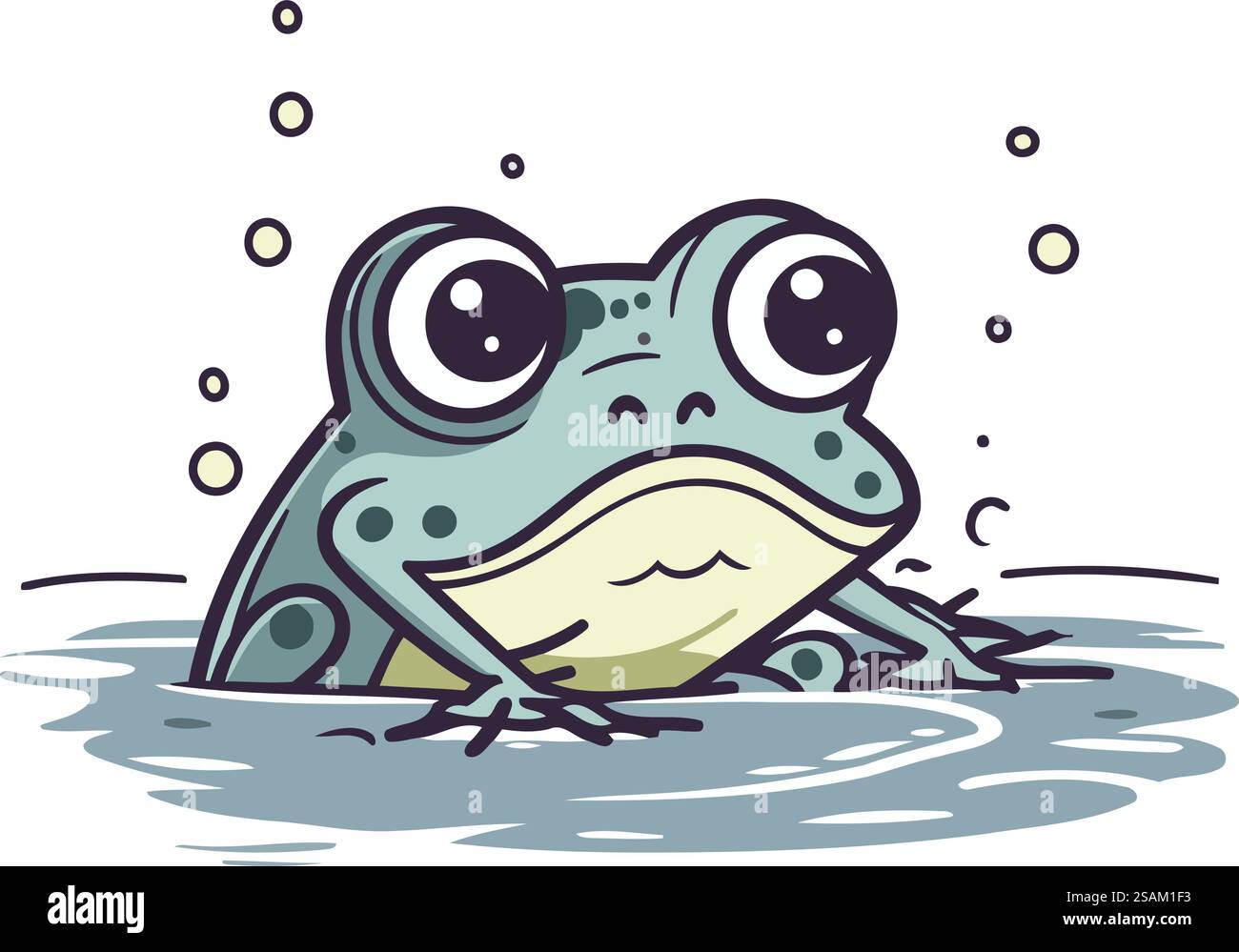 Frog in water. Cute cartoon character. Vector illustration Stock Vector ...