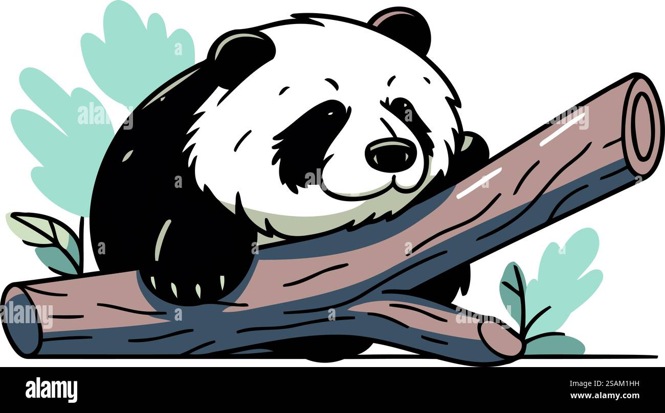Cute panda bear sitting on a log. Vector illustration Stock Vector ...