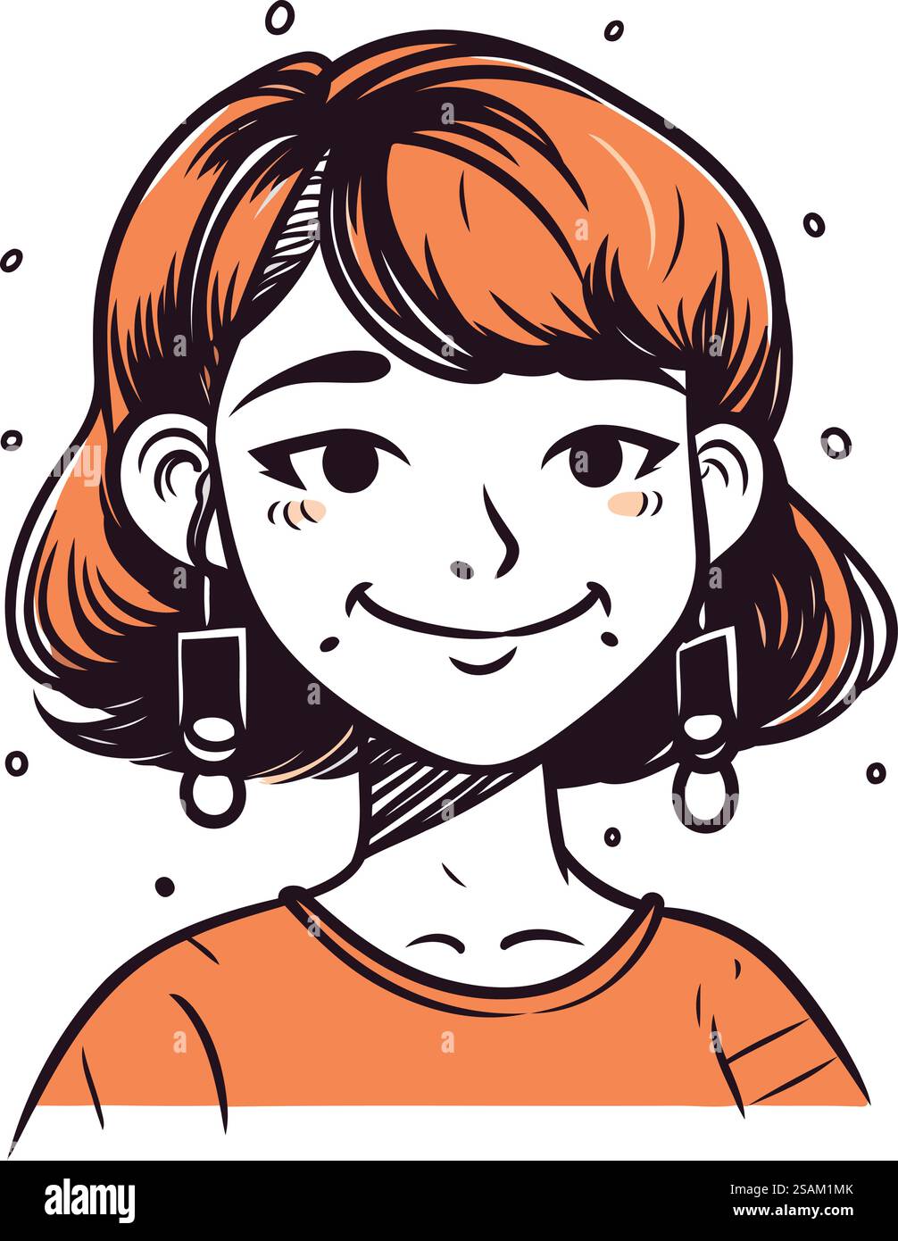 Cute girl with red hair. Vector illustration in sketch style Stock ...