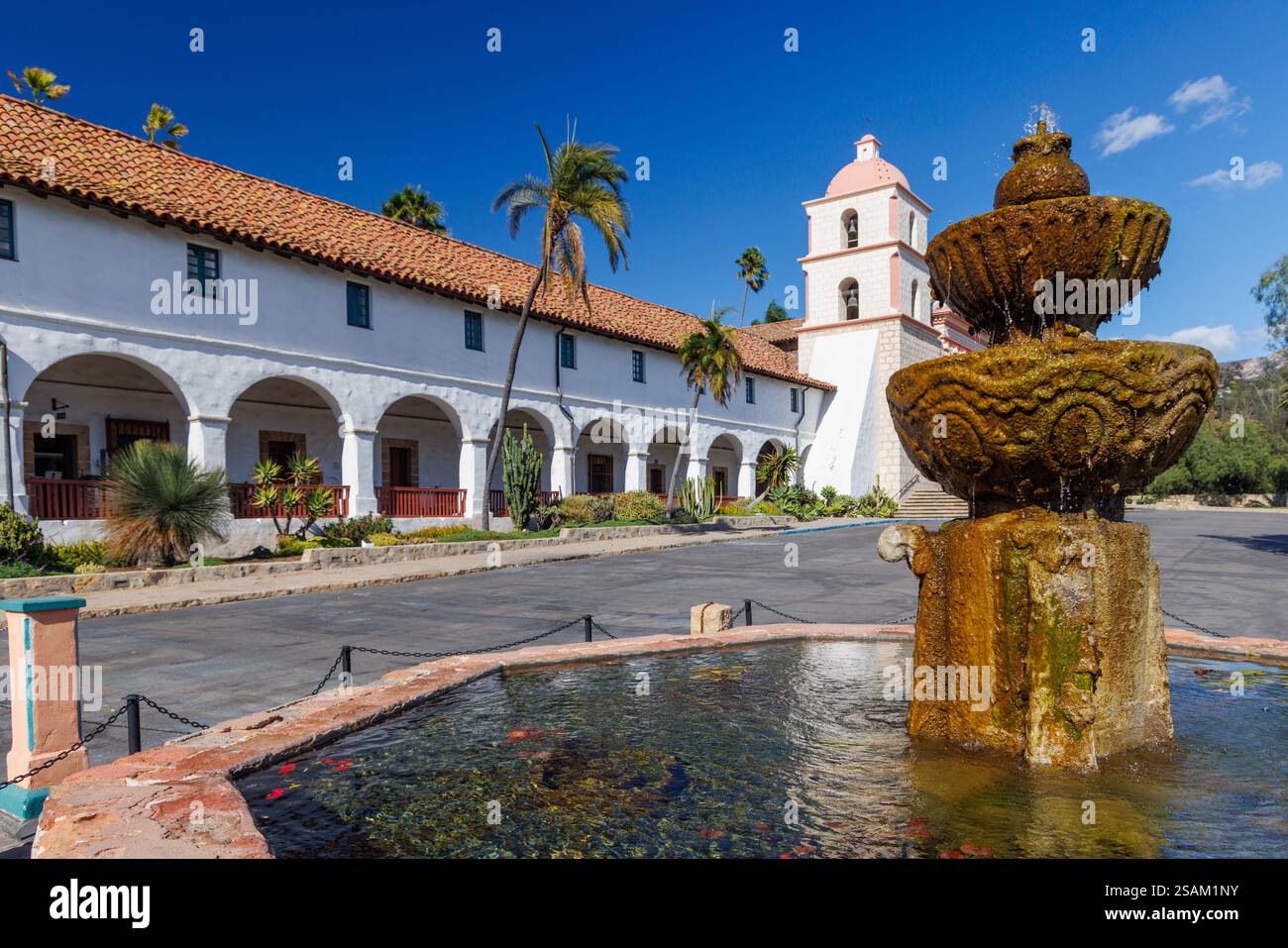 The historic Santa Barbara Mission, known as the Queen of the Missions ...