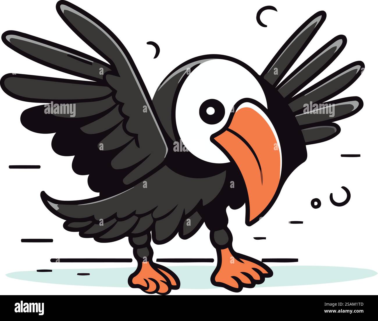 Cartoon black crow isolated on white background. Vector illustration ...