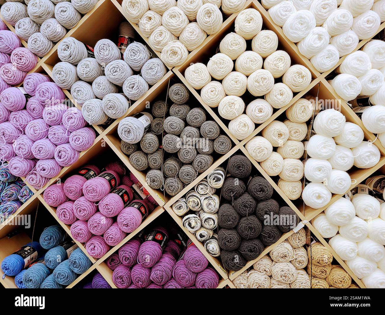 Vibrant Yarn Display in Craft Store Aerial Perspective Stock Photo - Alamy