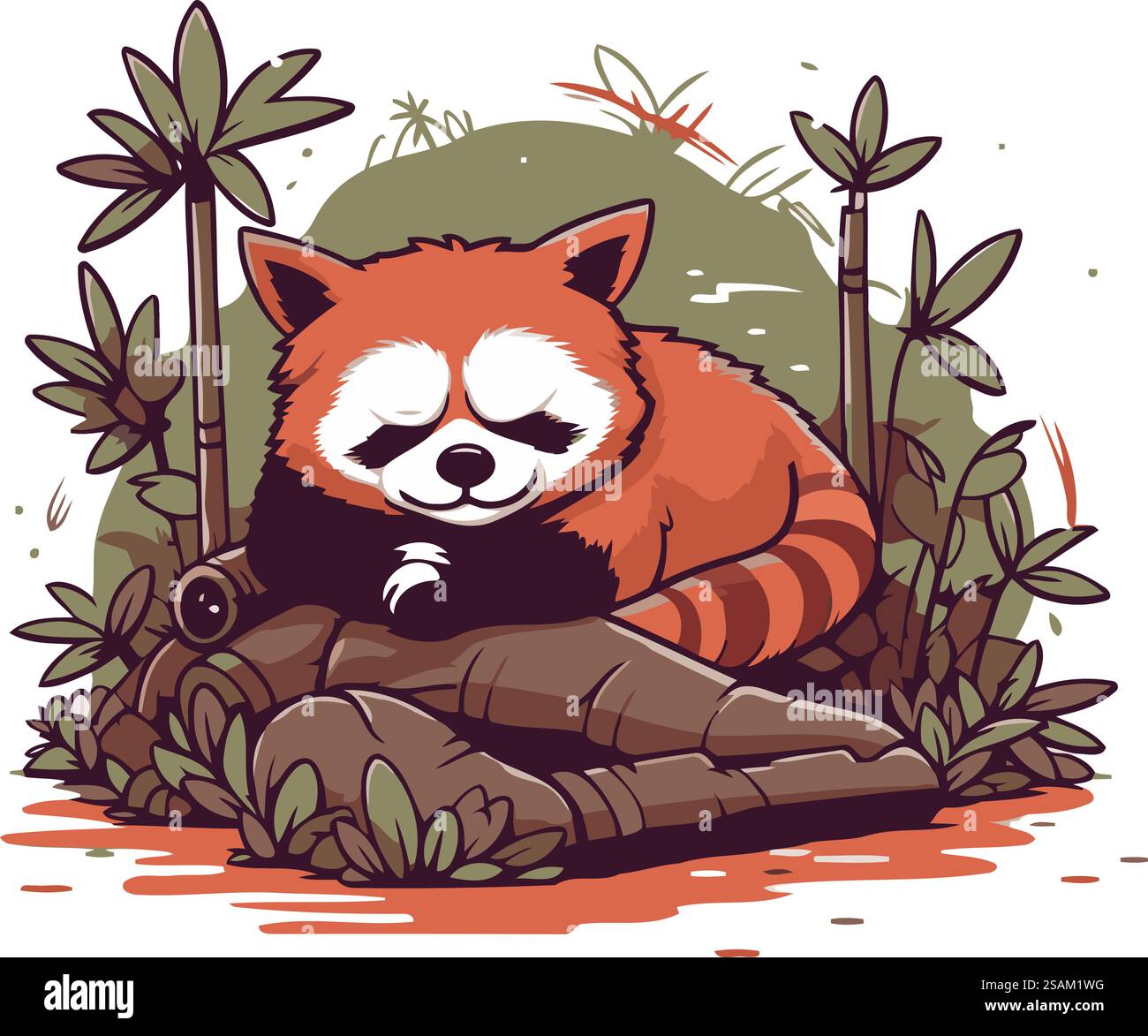 Cute red panda sleeping in the jungle. Vector illustration Stock Vector ...