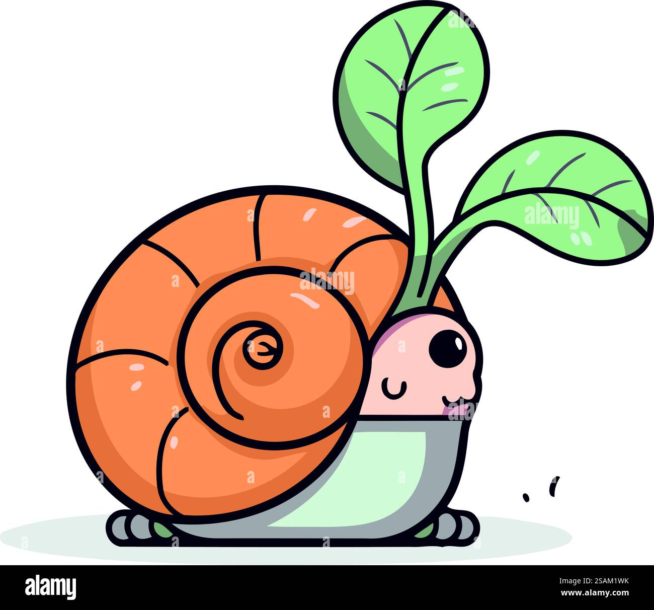 Snail with green sprout. Vector illustration in cartoon style Stock ...