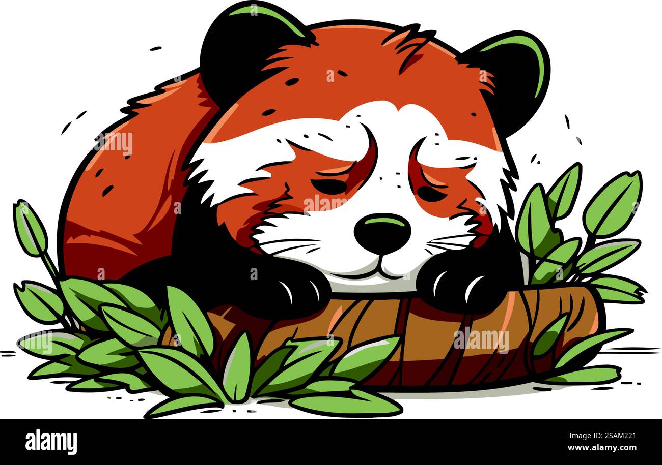 Cute red panda sleeping on a log. Vector illustration Stock Vector ...