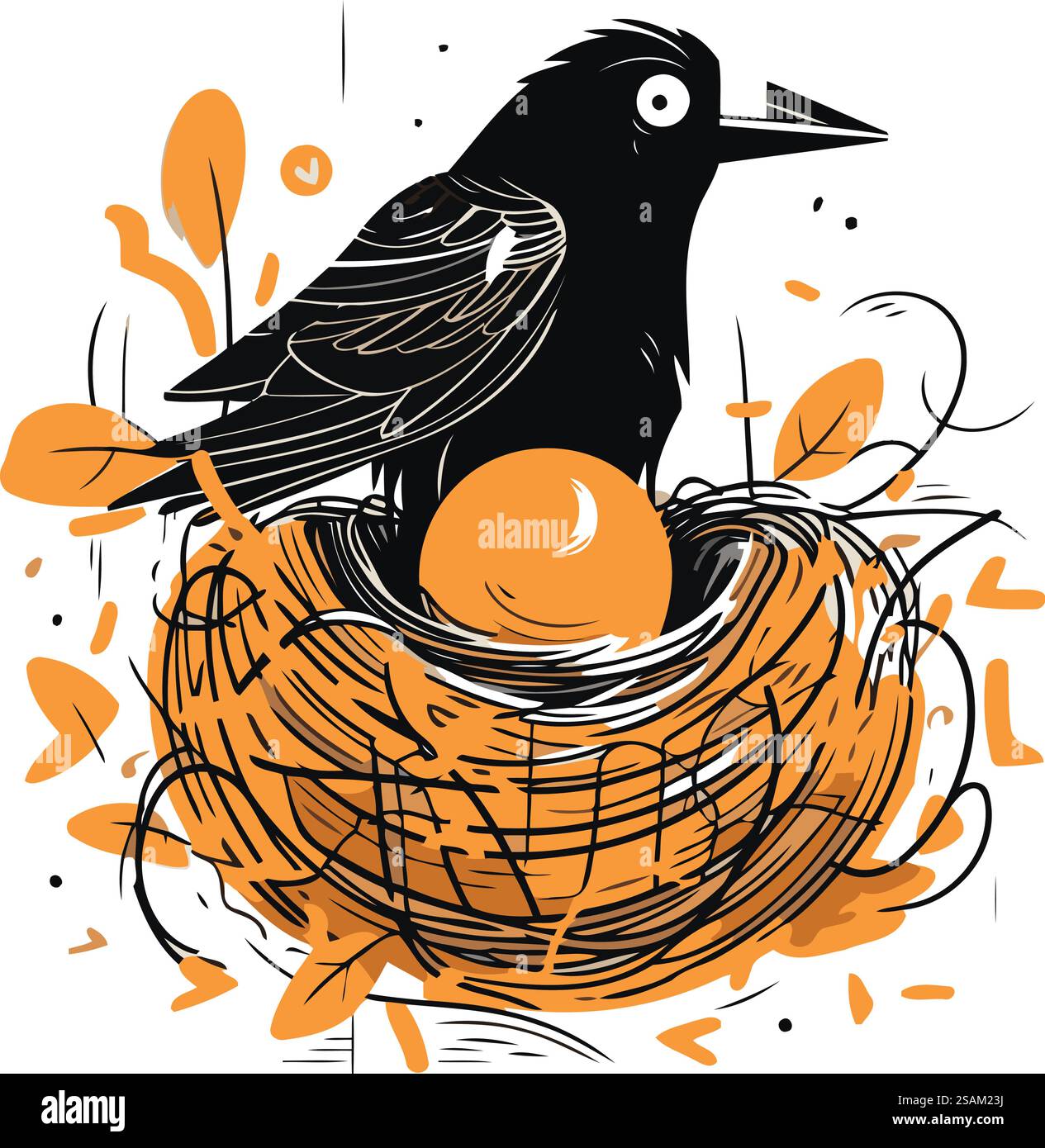 Crow sitting in the nest with eggs. Hand drawn vector illustration Stock Vector Image & Art - Alamy