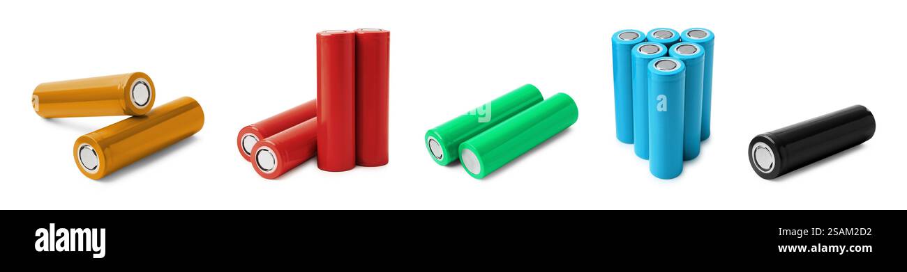 AA alkaline batteries in different colors isolated on white, set Stock ...