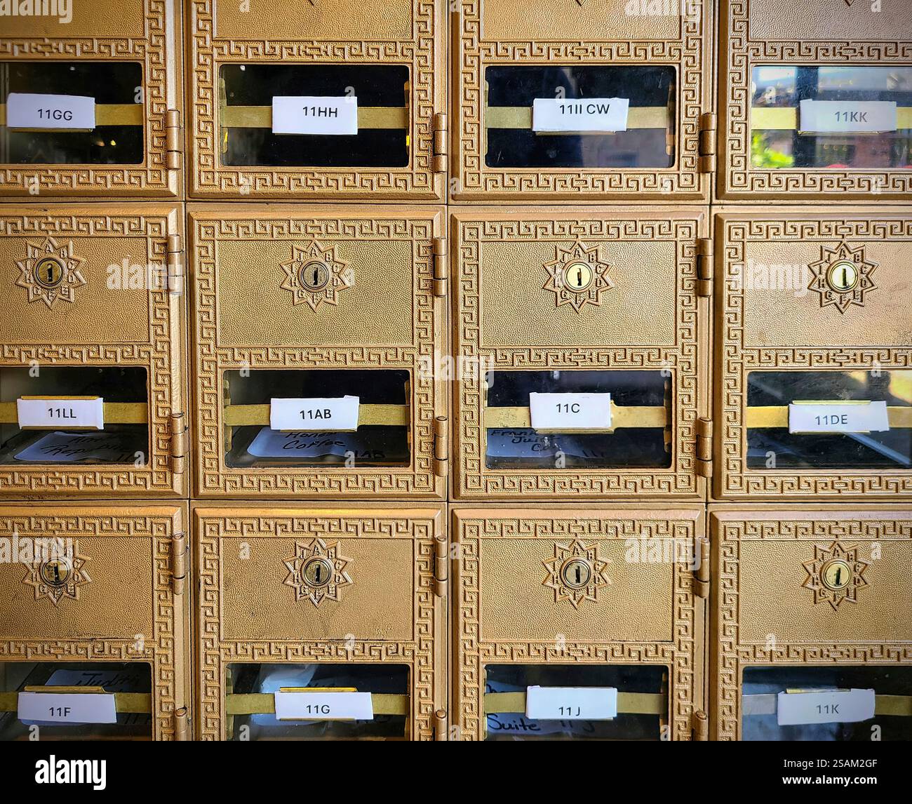Vintage Post Office Boxes in Grid Pattern Eye Level View Stock Photo ...