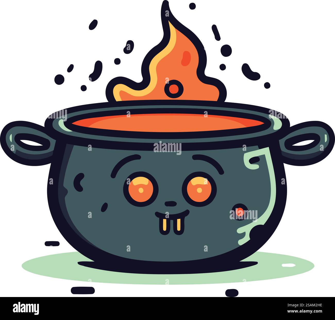Cute cartoon cooking pot with fire. Vector illustration for your design ...