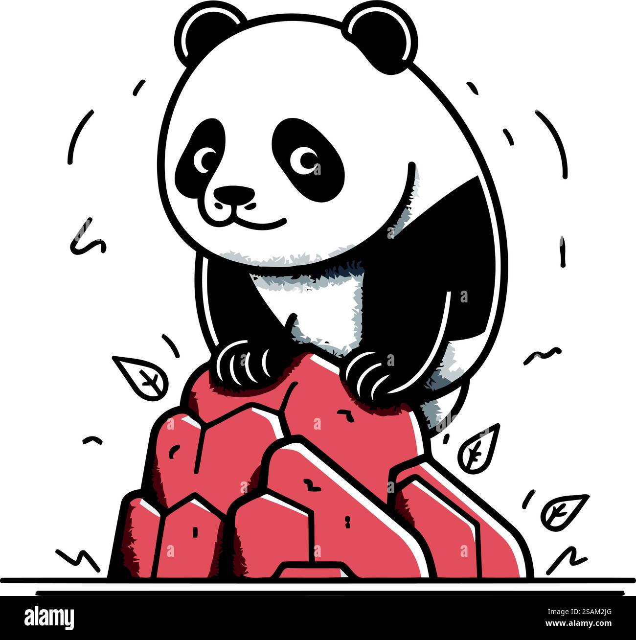 Cute panda sitting on the rock. Vector hand drawn illustration Stock ...