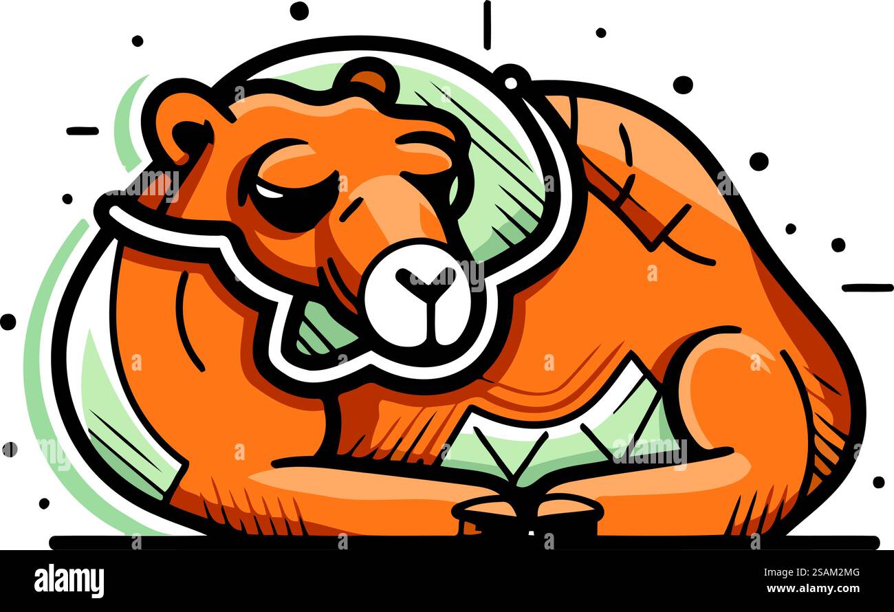 Cute cartoon vector illustration of sleeping camel. Wild animal mascot ...