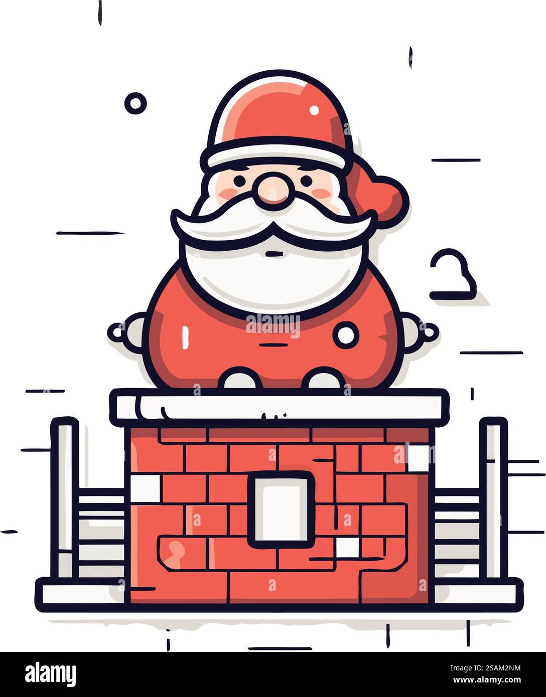Santa Claus sitting on chimney. Vector illustration in line art style ...