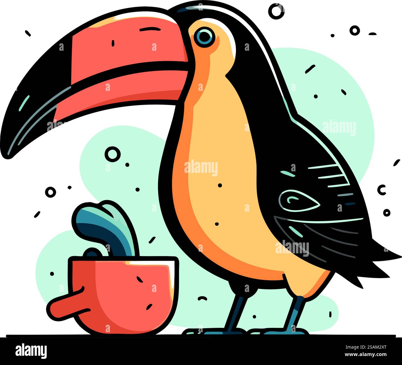 Cute cartoon toucan with cup of coffee. Vector illustration Stock ...