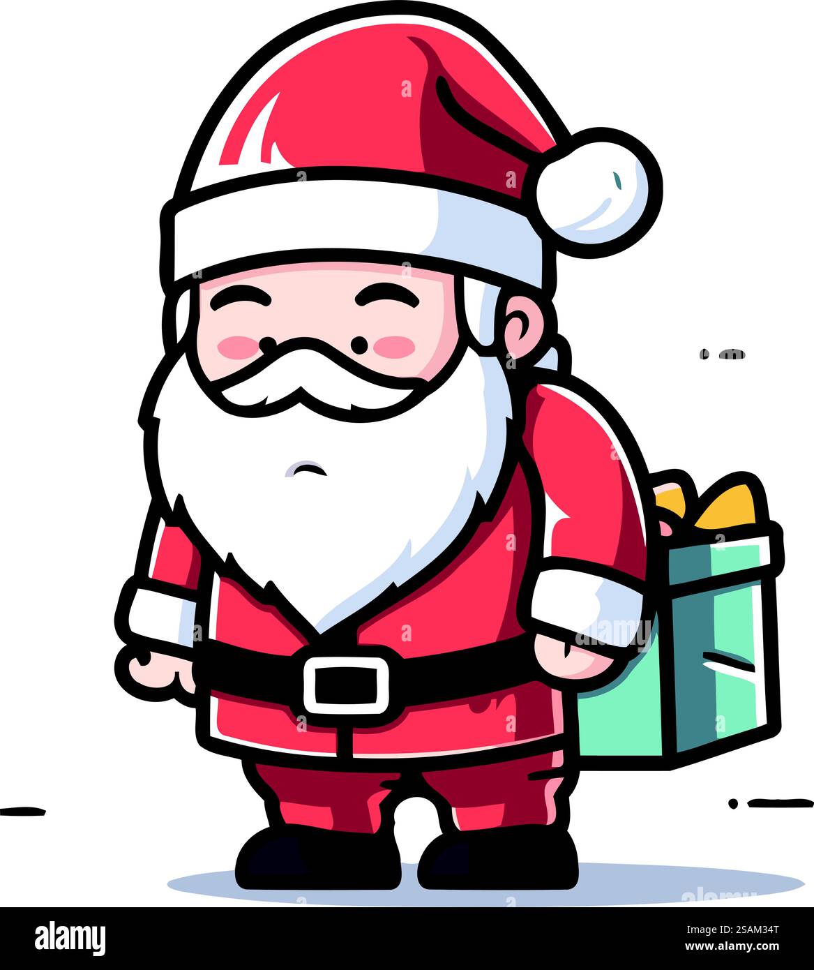 Santa Claus holding gift box. Vector illustration in flat cartoon style ...