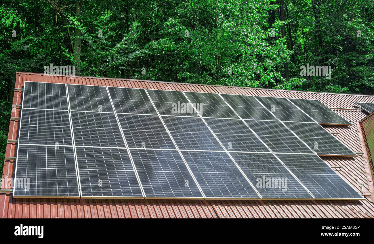 Solar panels installed on a sloped roof Stock Photo - Alamy