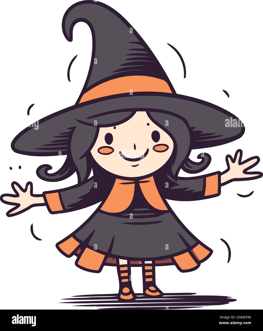 Cute little witch. Vector illustration in cartoon style on white ...
