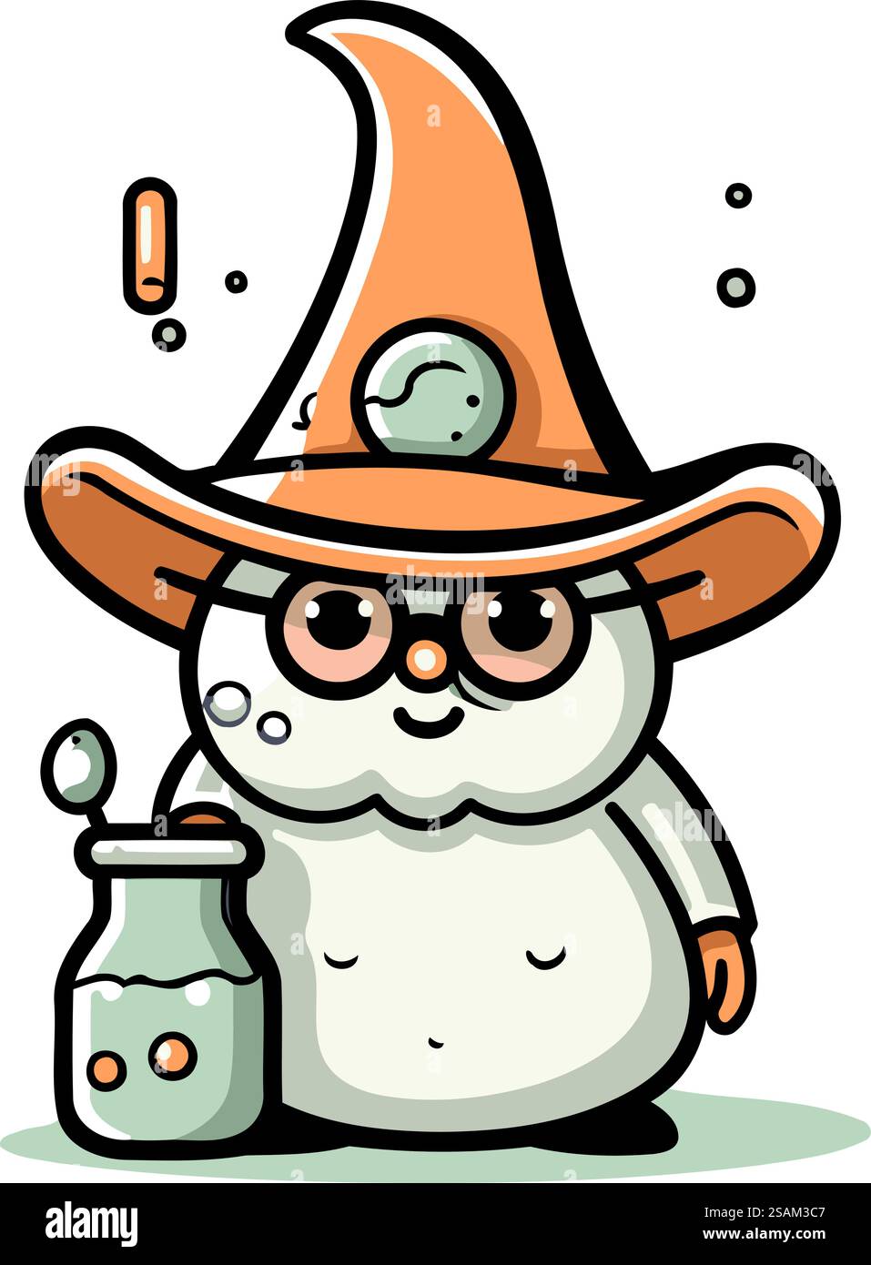 Witch cartoon character with bottle of potion. Vector illustration ...